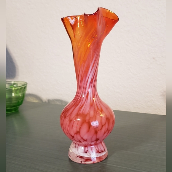 Hand Crafted | Art | Handblown Glass Red White Ruffle Top Art Deco ...